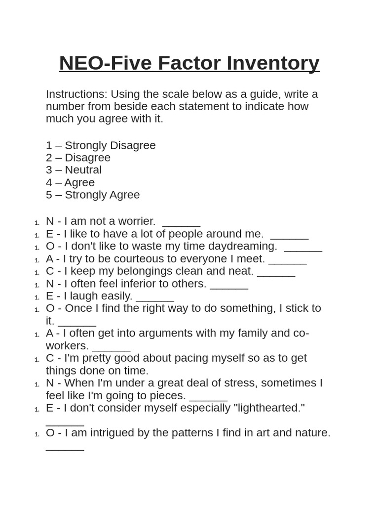 NEO-Five Factor Inventory Assessment | PDF | Cognition | Social Psychology