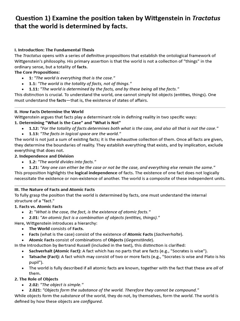 Wittgenstein's Facts and World Representation | PDF | Thought | Reality