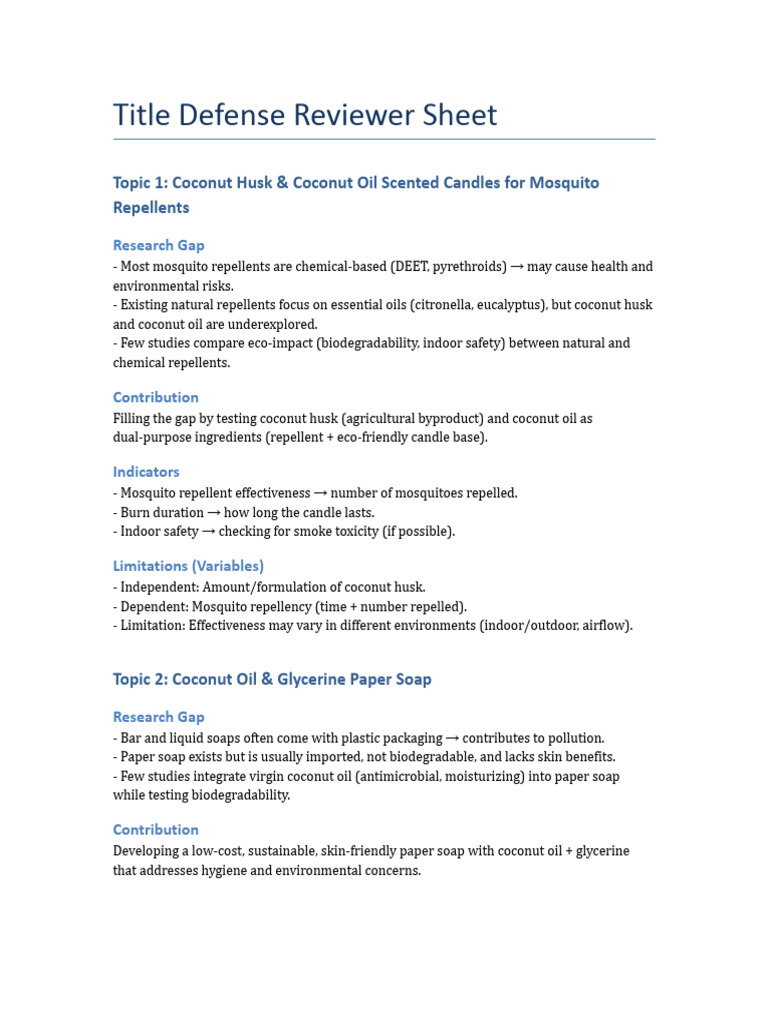 Title Defense Reviewer Sheet | PDF | Materials