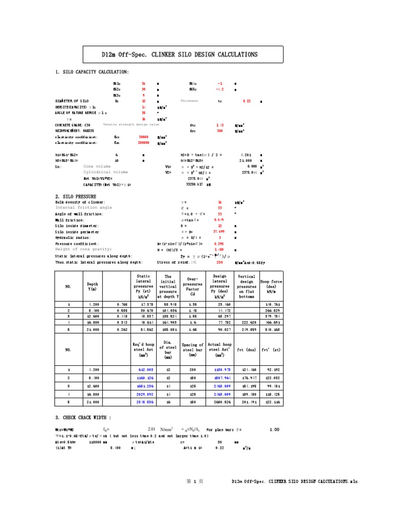 Clinker Silo Design Calculations | PDF | Friction | Concrete