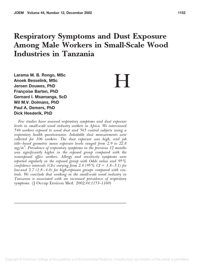 Respiratory Symptoms and Dust Exposure Among Male Workers in Small ...