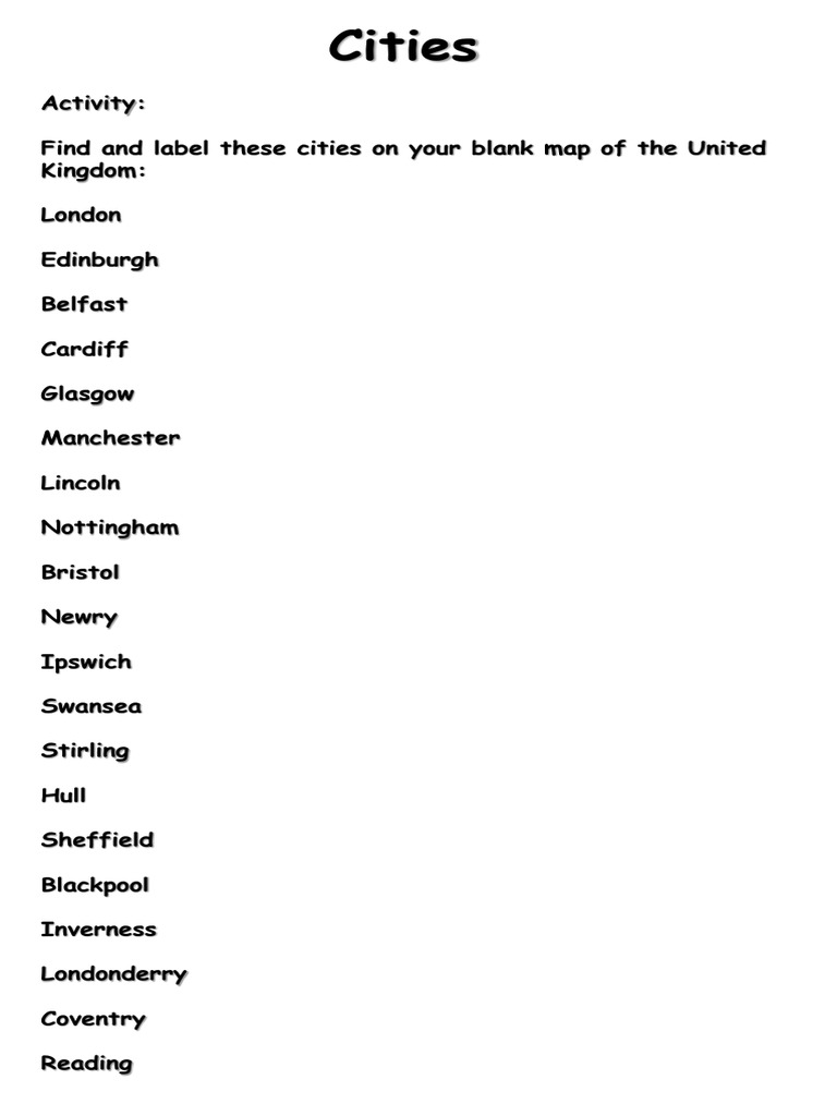 UK Cities Mapping Activity Guide | PDF