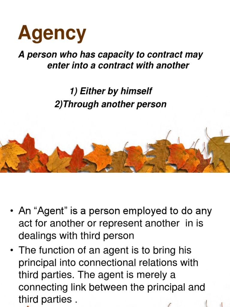 Contract of Agency PPT MBA | PDF | Law Of Agency | Common Law