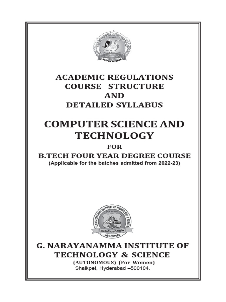 B.Tech Computer Science Syllabus 2022-23 | PDF | Thesis | Course Credit