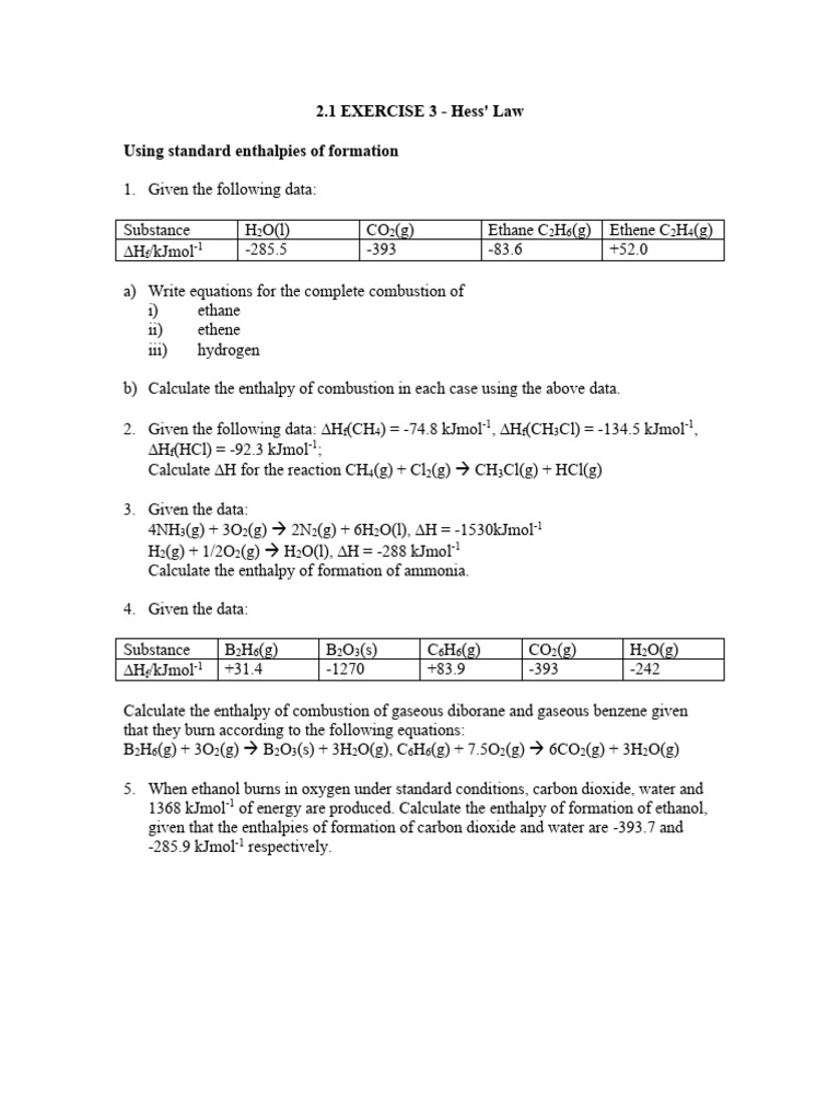 Hess' Law: Enthalpy Calculations Guide | PDF | Combustion | Carbon Dioxide
