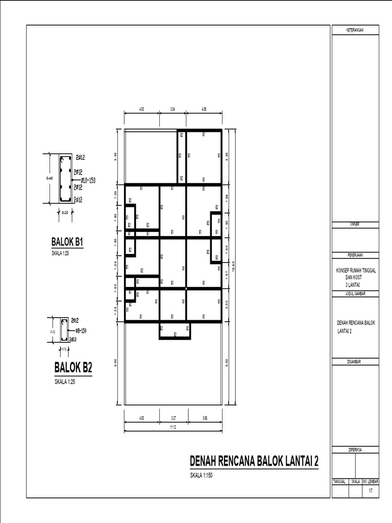 Denah Balok Lantai 2 Rumah Kost | PDF