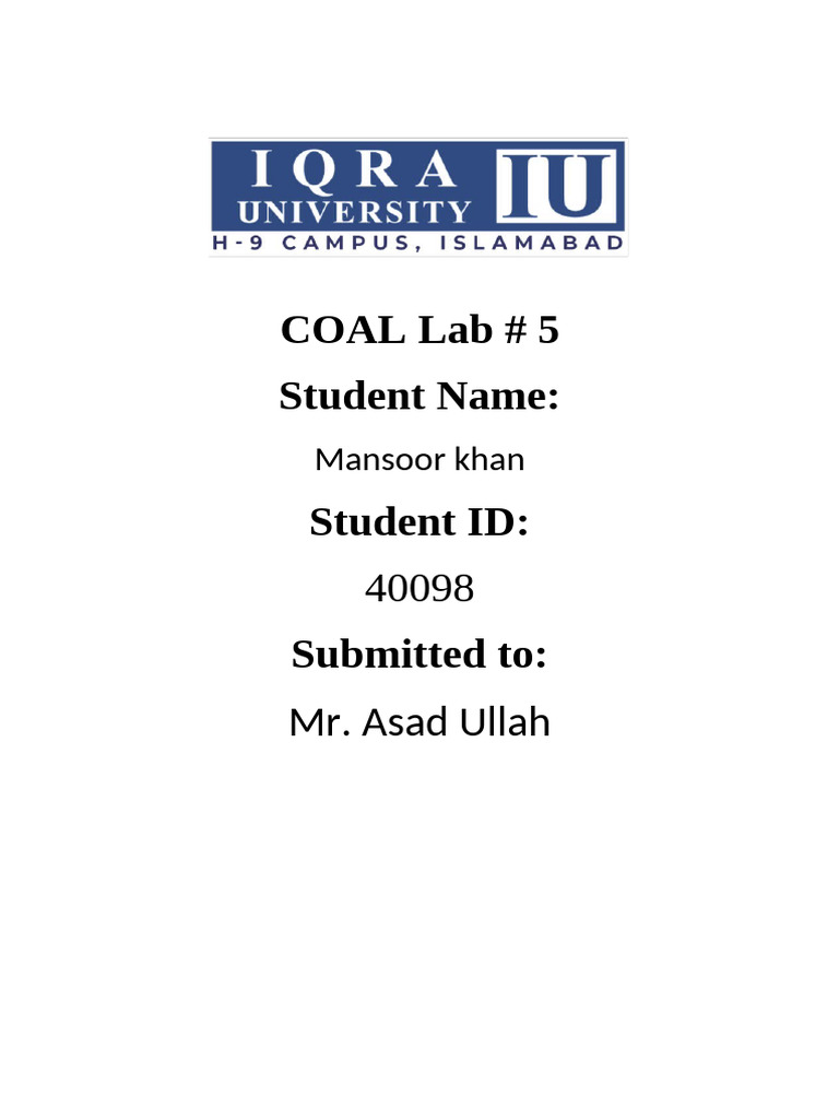 Coal Lab 5 Mansoor 40098 | PDF | Computer Engineering | Computer ...