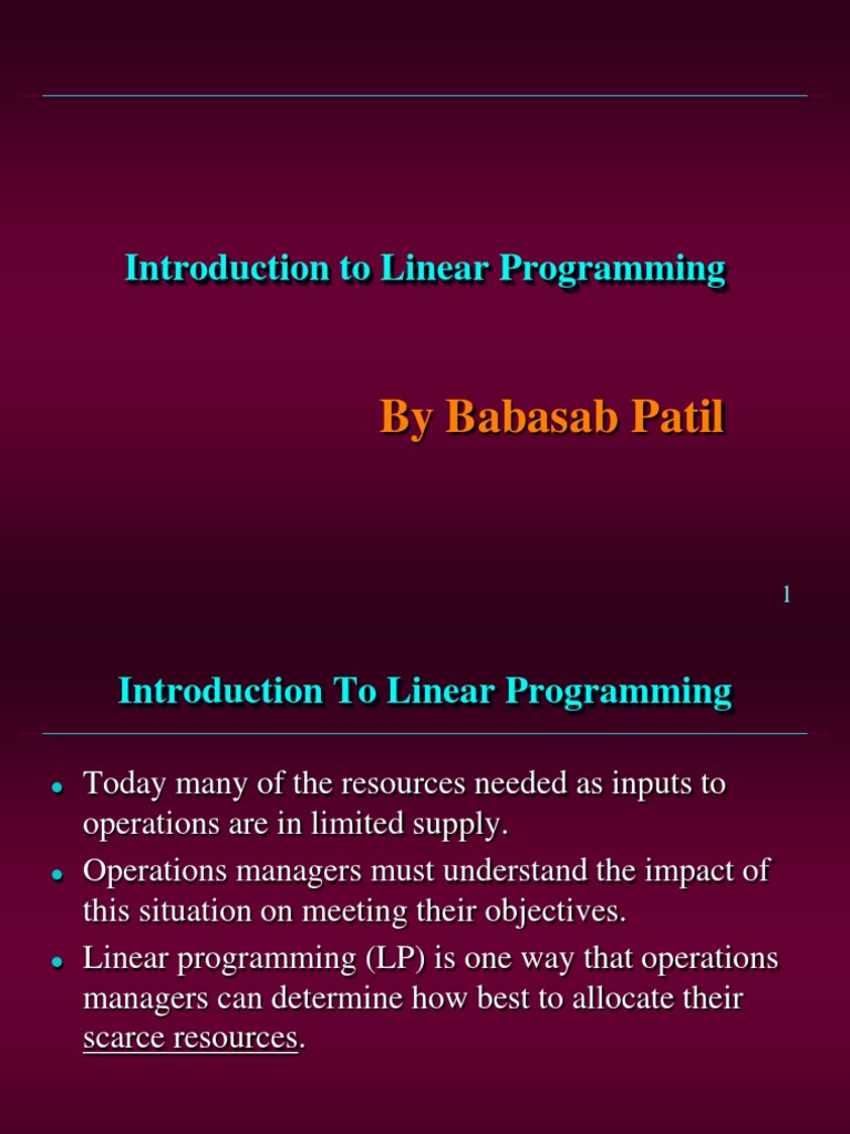 Introduction To Linear Programming MBA | PDF | Linear Programming ...