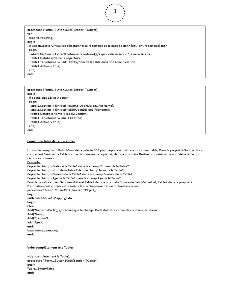 Gestion des tables avec Delphi et BDE | PDF | Données informatiques ...