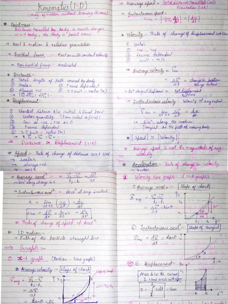 Kinematics 1D Short Notes - 054154 | PDF