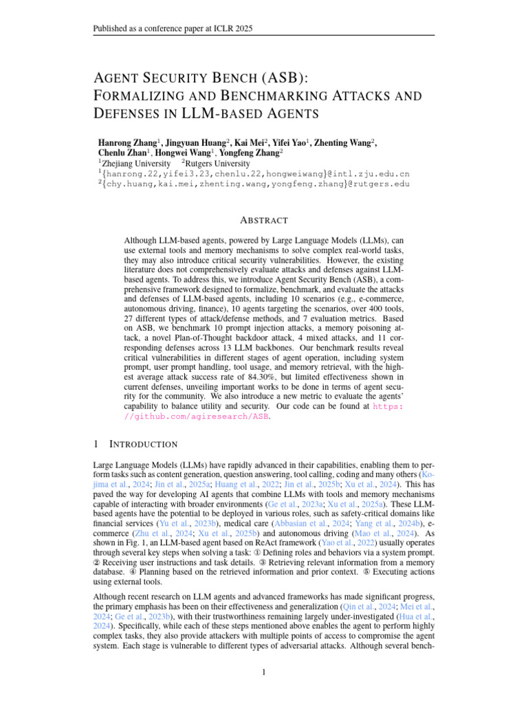 A S B (ASB) : F B A D Llm-A: Gent Ecurity Ench Ormalizing and ...
