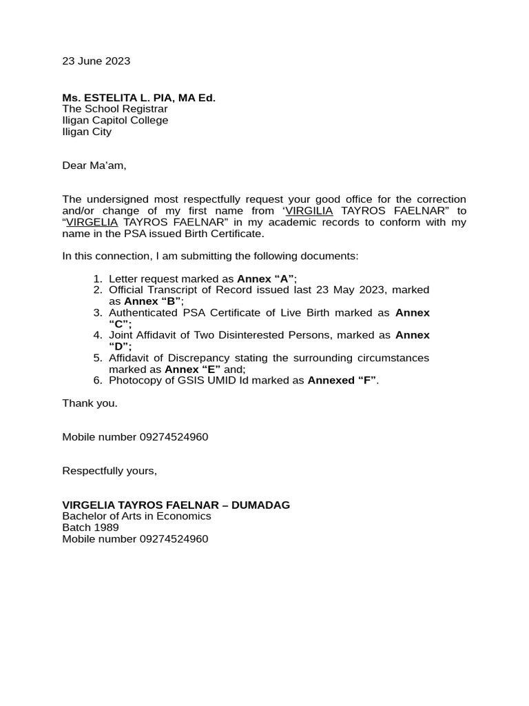 Covering Letter Registrar | PDF