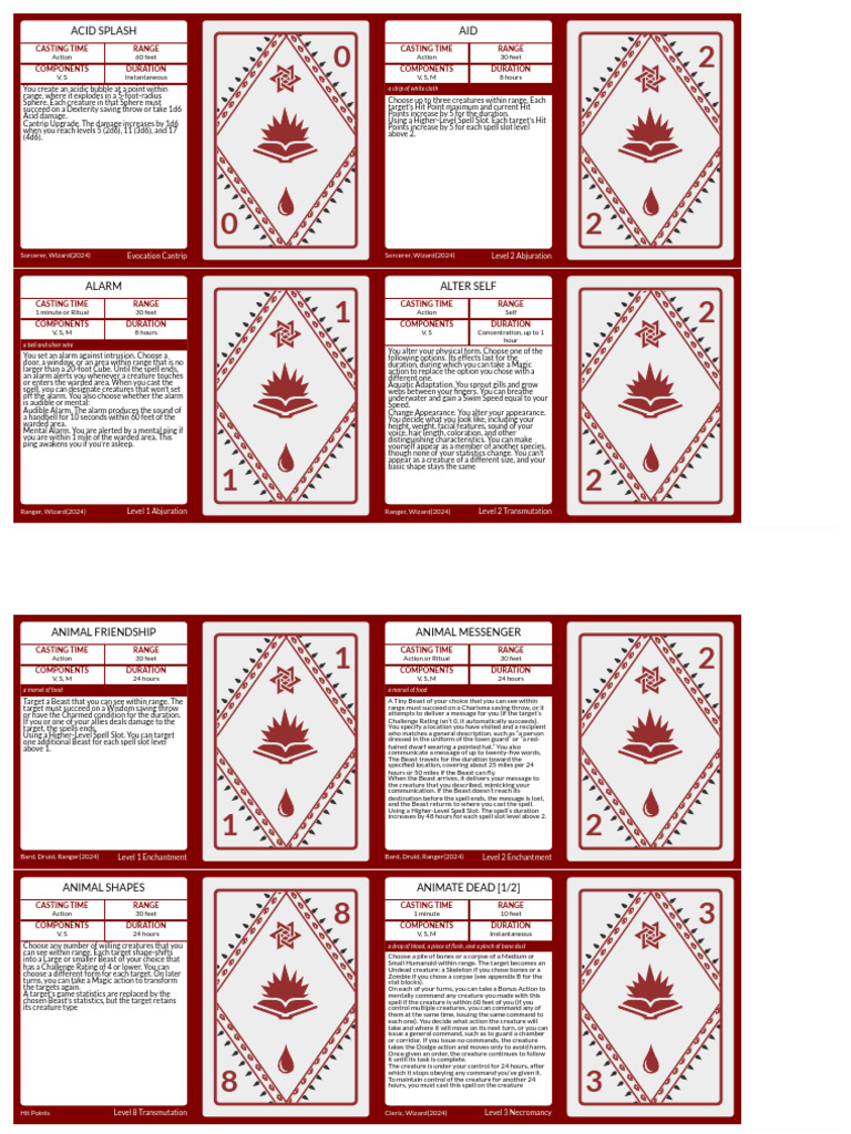 D&D 2024 All Spell Cards Alt Print | PDF