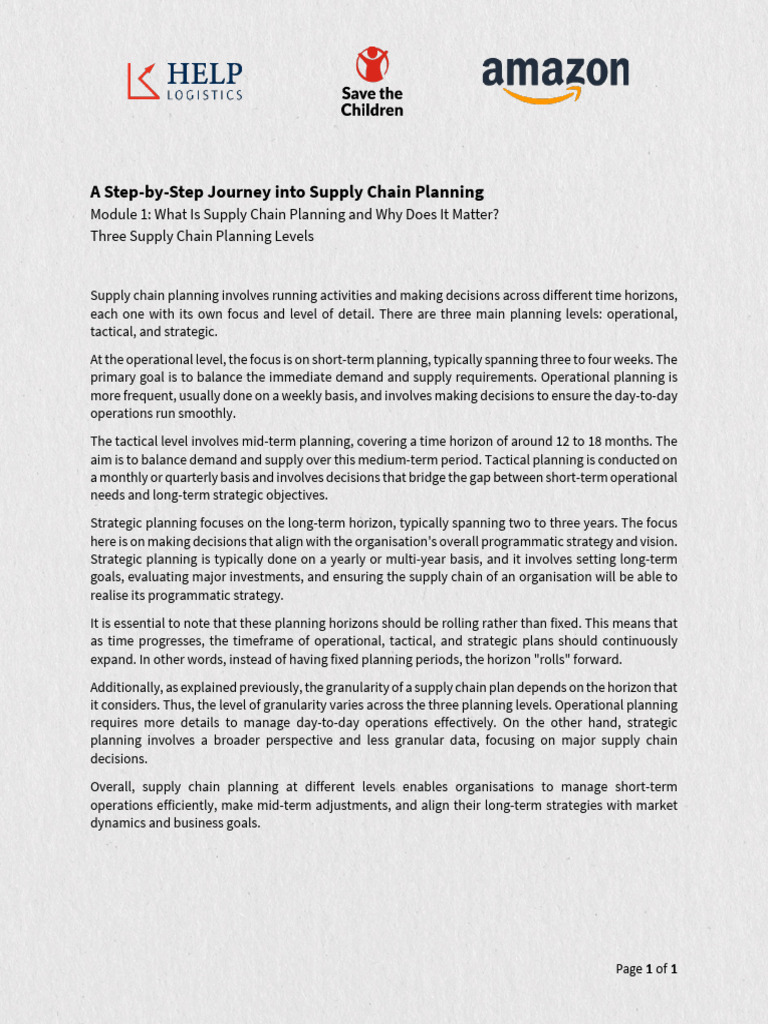 Three Supply Chain Planning Levels[1] | PDF | Supply Chain | Strategic ...