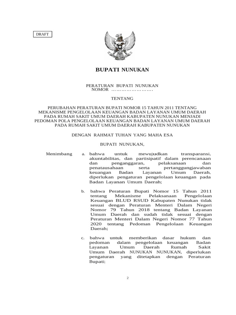 Draf Perubahan Perbup Tent Pedoman Pengel BLUD RSUD Nnk | PDF
