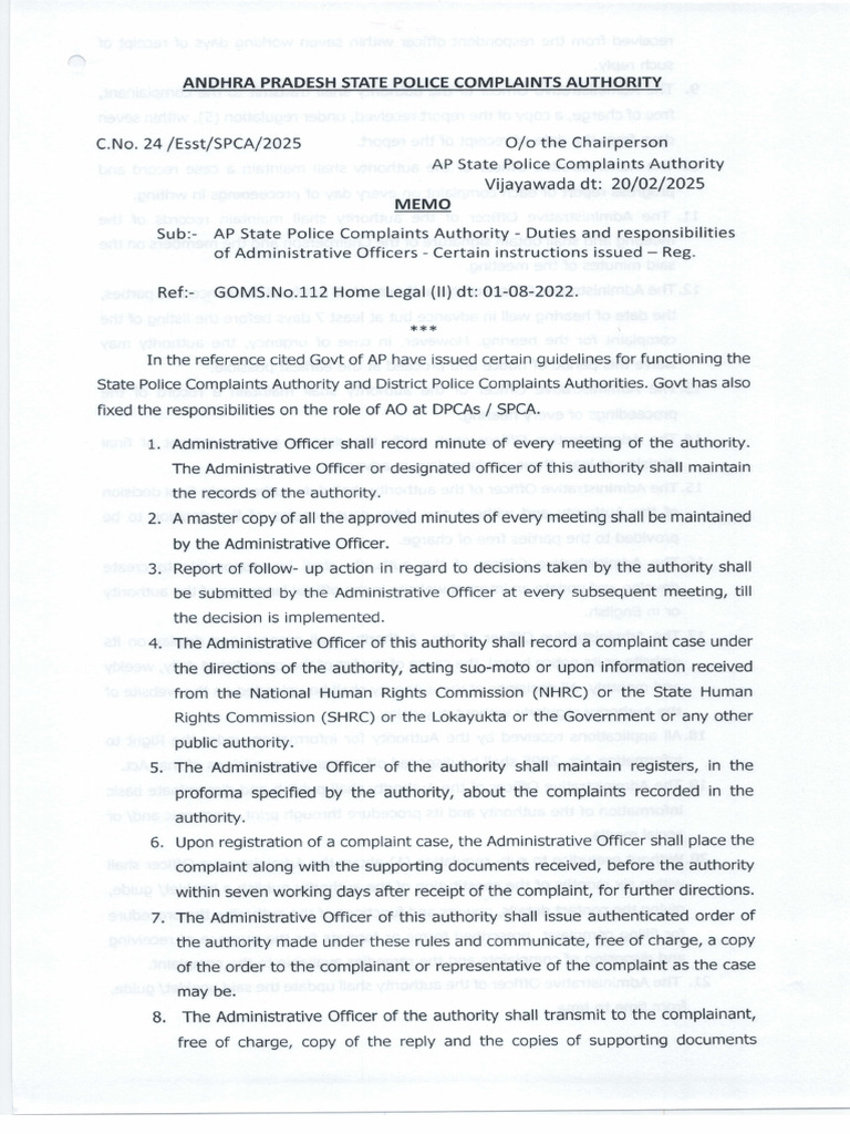 AP Police Complaints Authority Guidelines | PDF | Public Law | Government