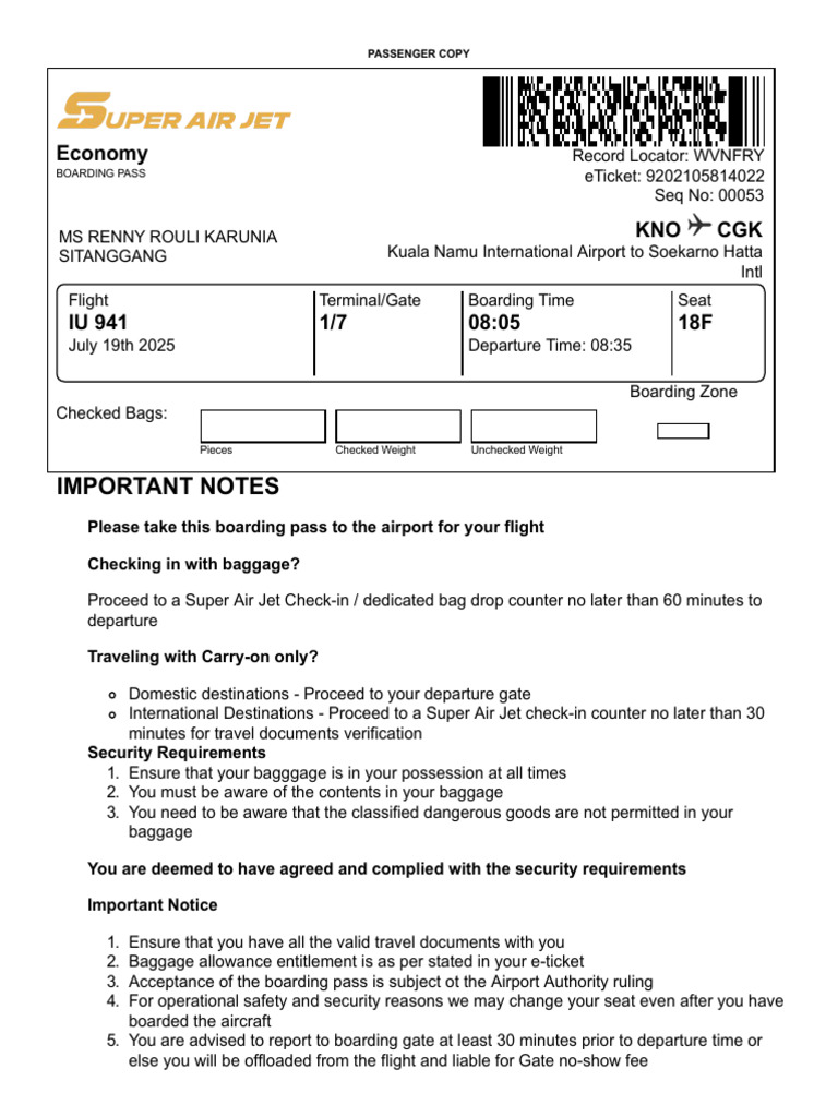 Boarding Pass for Flight IU 941 | PDF | Aviation