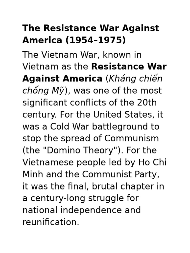 Vietnam War: Resistance Against America | PDF | Vietnam War | Viet Cong