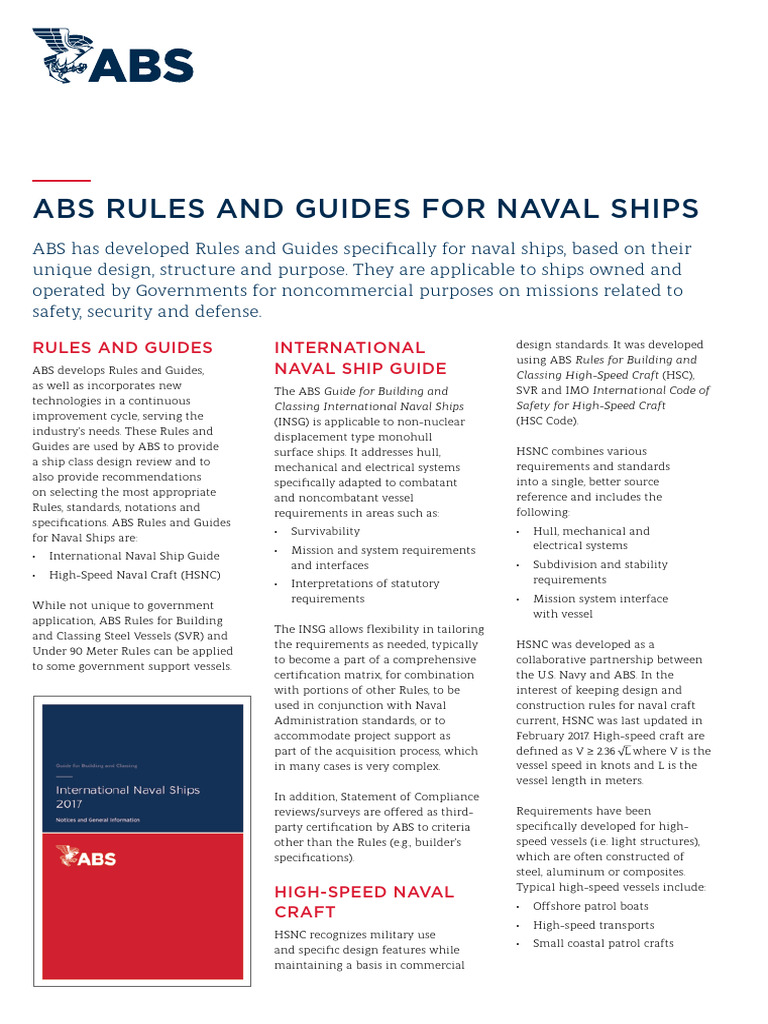 ABS Rules for Naval Ships Overview | PDF | Ships | Naval Warfare