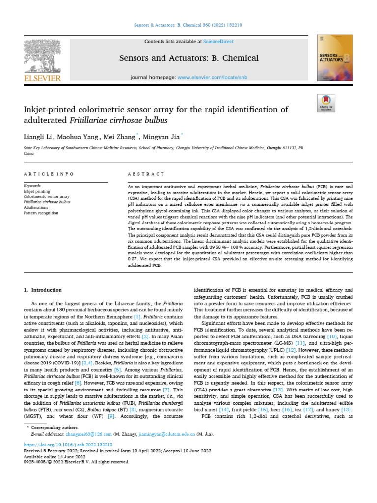 Inkjet-Printed Sensor for Fritillariae Identification | PDF | Principal ...