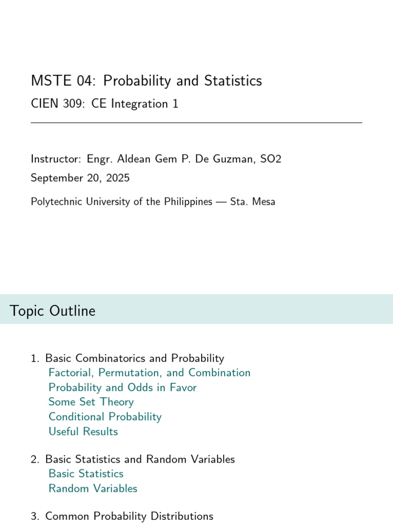 MSTE 04 Probability and Statistics | PDF | Variance | Probability ...