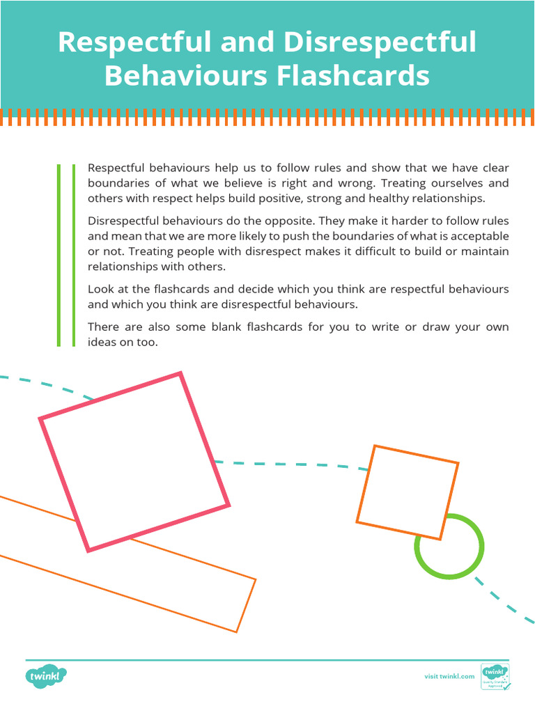 Respectful and Disrespectful Behaviours Flashcards | PDF