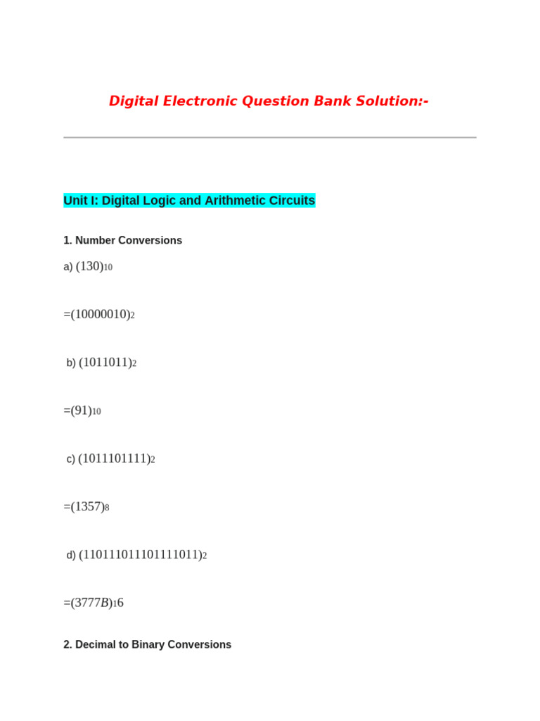 Digital Electronic Question Bank Solution- | PDF | Logic Gate | Read ...