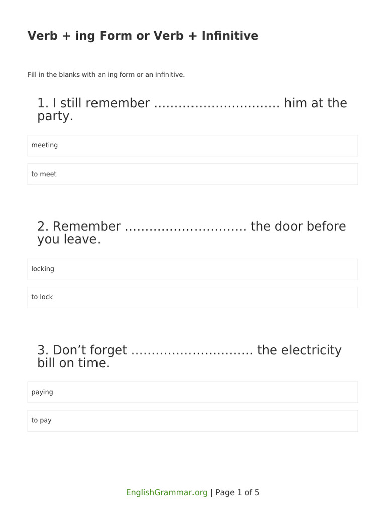 Verb + Ing Form or Verb + Infinitive | PDF