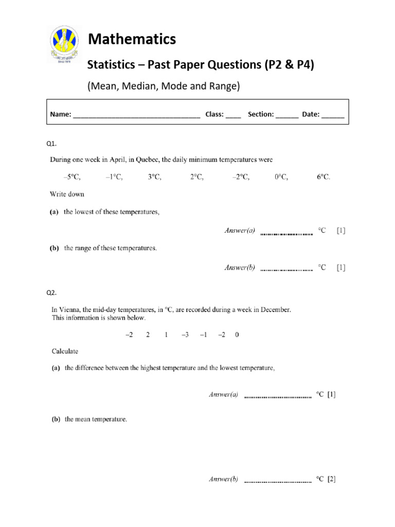 Statistics (Mean, Median, Mode and Range) - Past Paper Qeustions ...