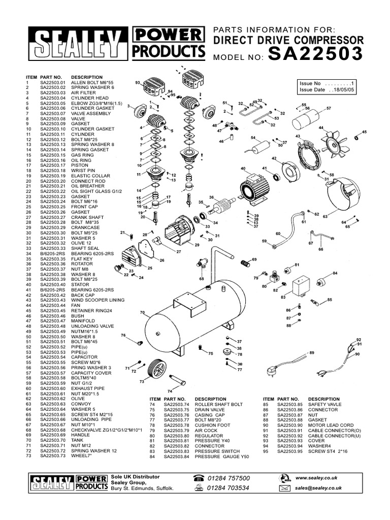 Parts Diagram For Sealey Compressor SA22503 | PDF | Piston | Propulsion