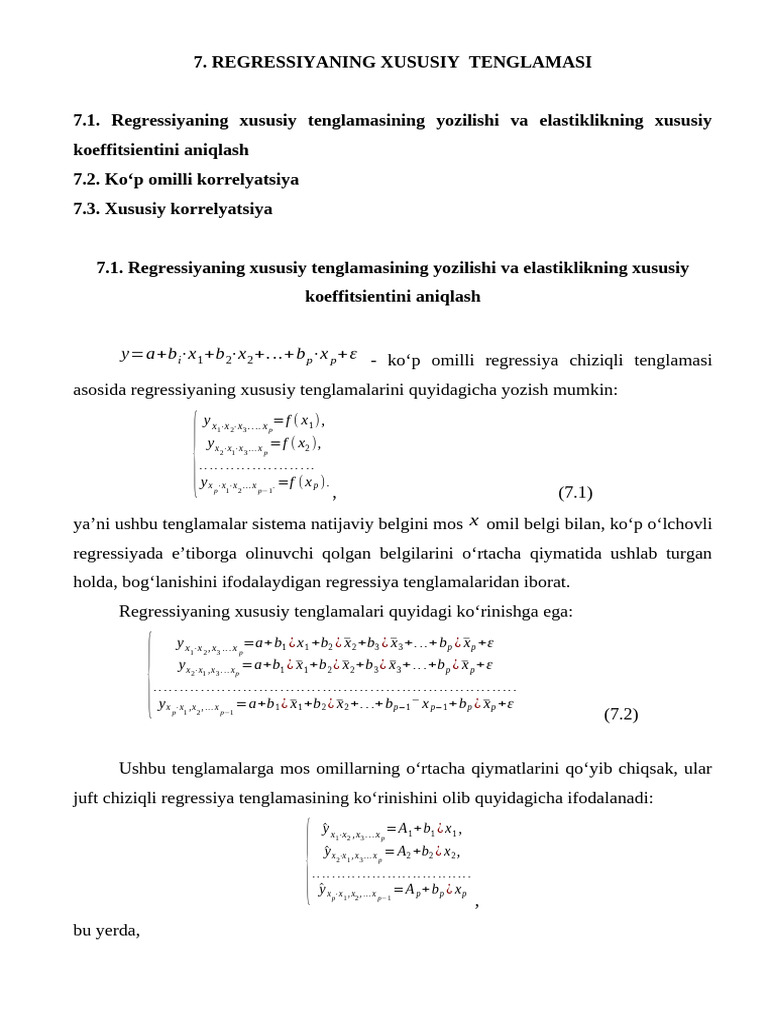 REGRESSIYANING XUSUSIY TENGLAMASI | PDF
