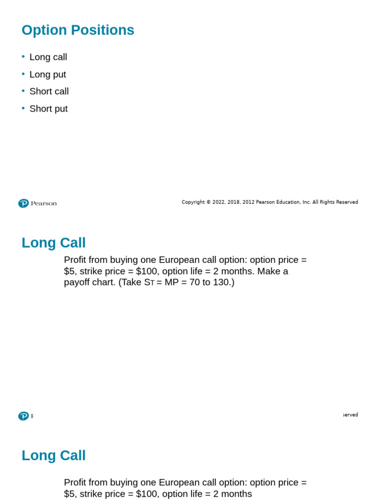 Option Positions: Long Call Long Put Short Call Short Put | PDF