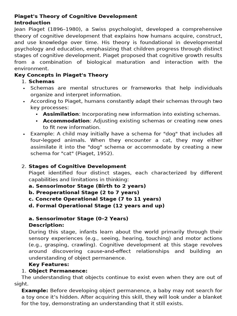 Piaget's Stages of Cognitive Development | PDF | Cognitive Development ...