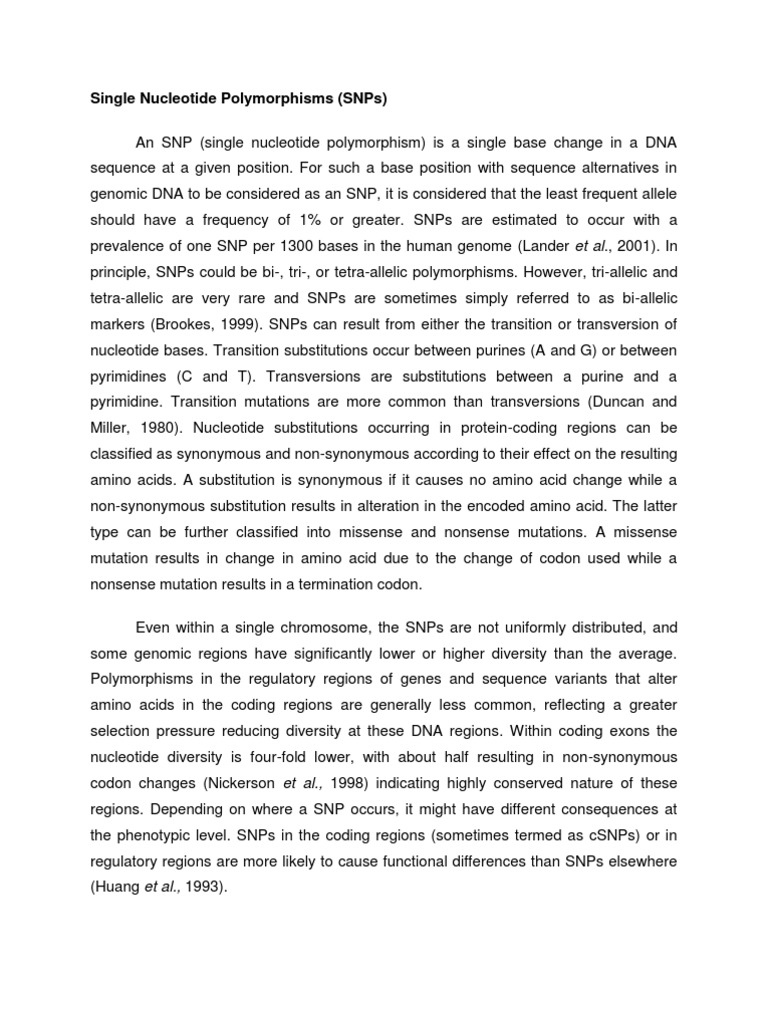 Single Nucleotide Polymorphism Overview | PDF | Single Nucleotide ...