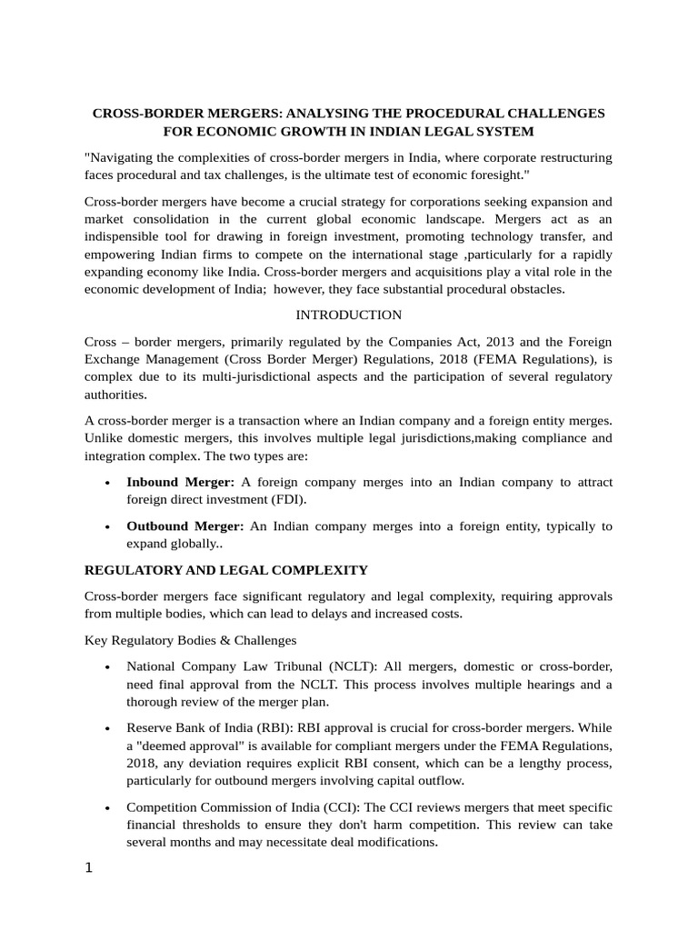 Cross-Border Mergers in India: Challenges | PDF | Mergers And ...