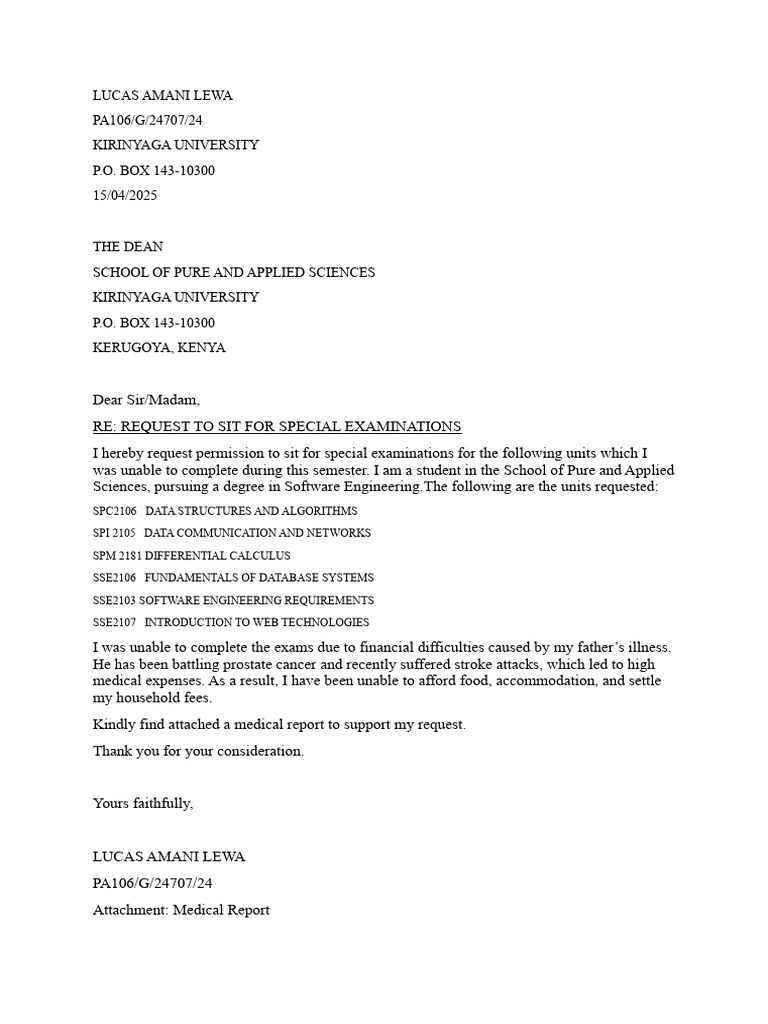 Special Exam Request by Lucas Lewa | PDF