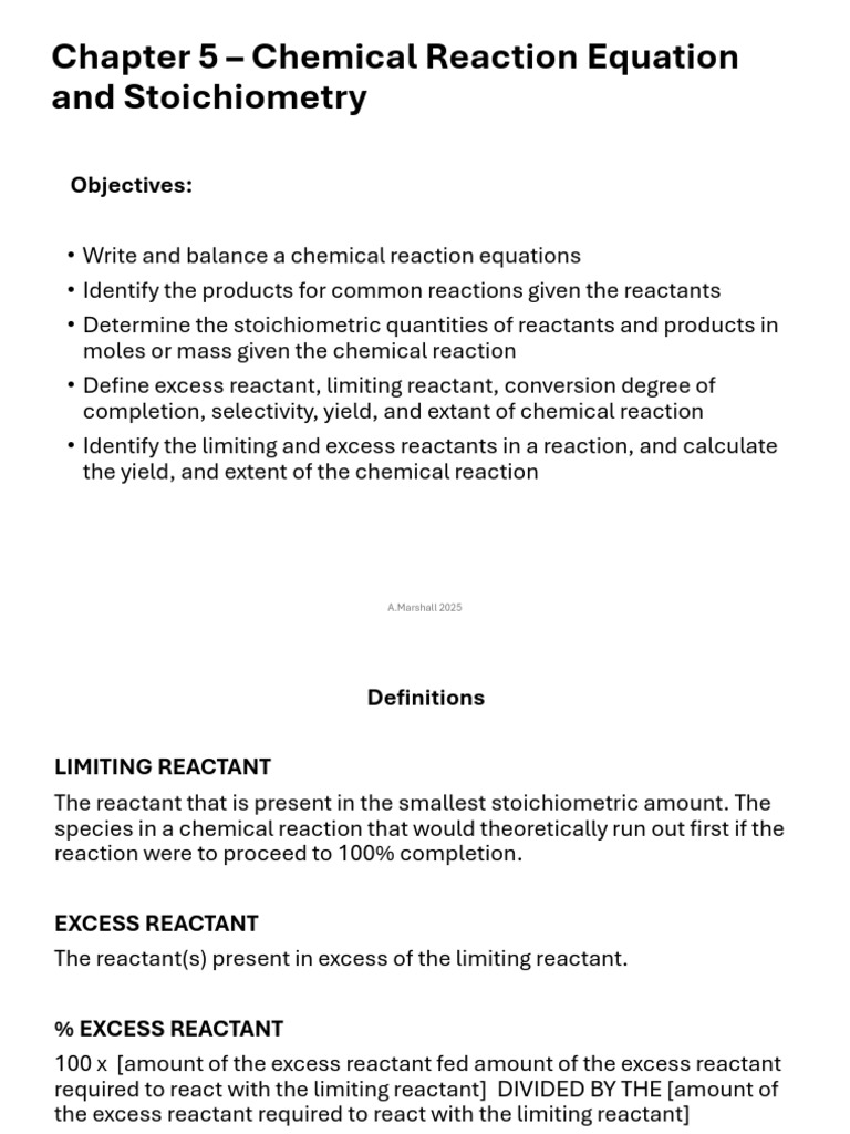 Chapter 5 - Chemical Reaction Equation and Stoichiometry | PDF ...