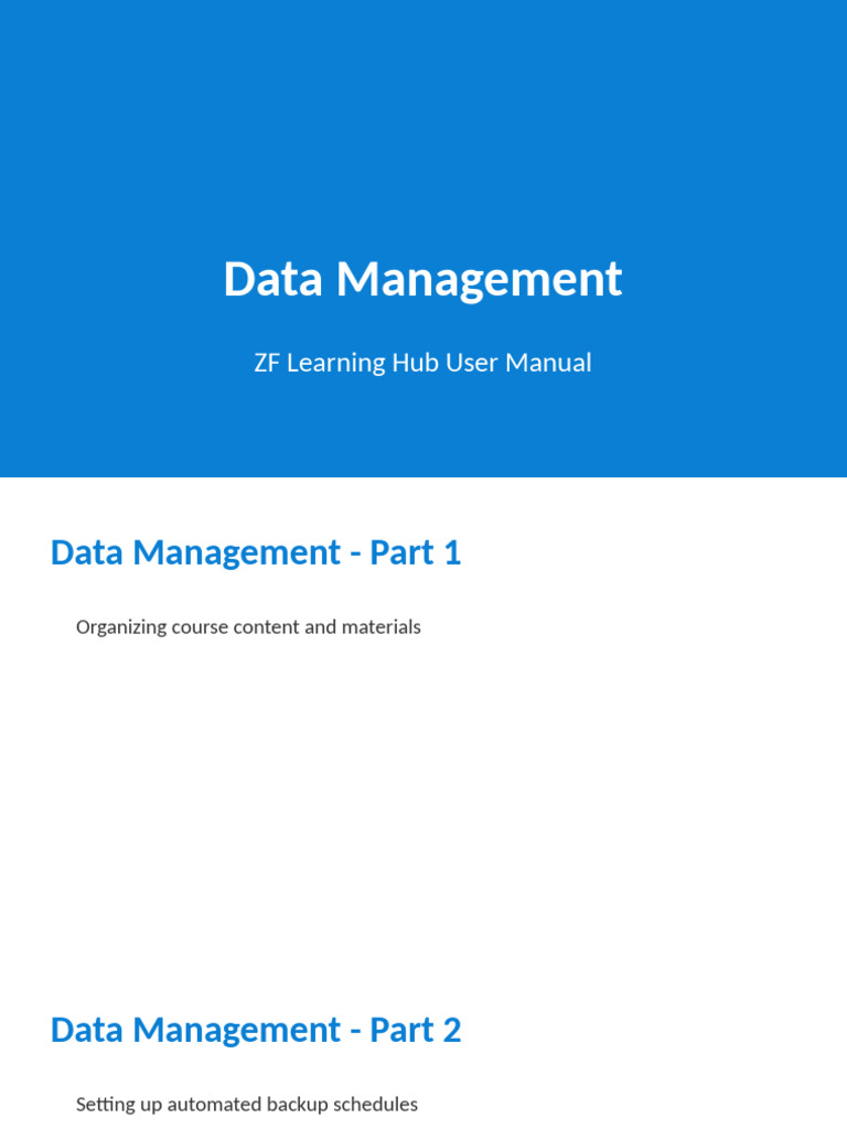 ZF Learning Hub Data Management Guide | PDF