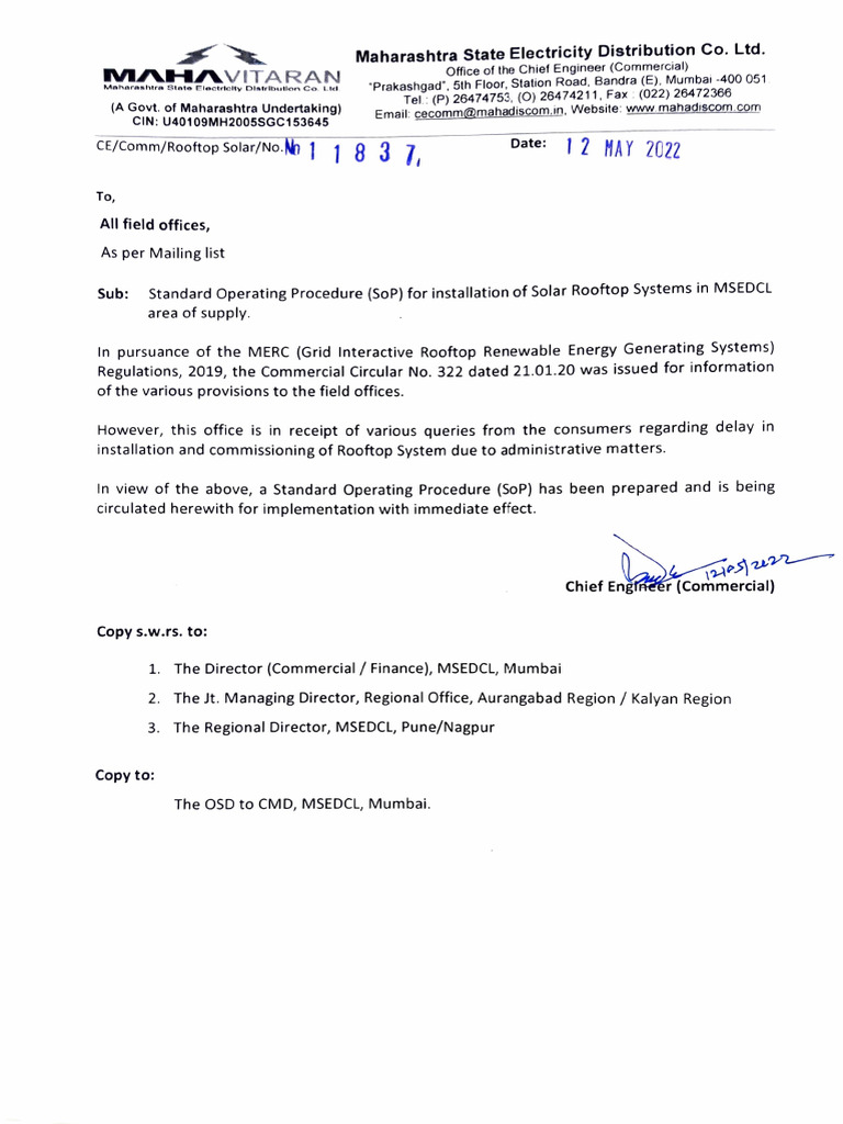 SOP for Rooftop Solar Installation in MSEDCL | PDF | Photovoltaic ...