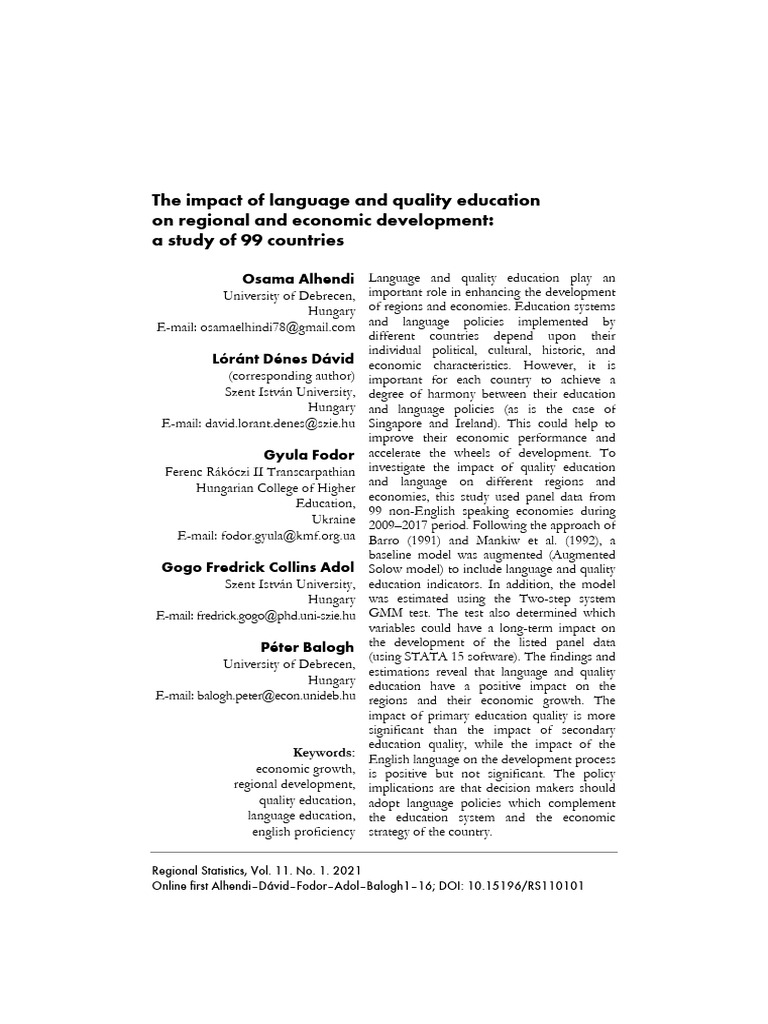 The Impact of Language and Quality Education On Regional and Economic ...