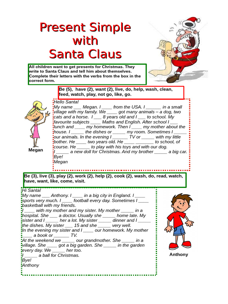 Present Simple Letters to Santa Claus | PDF