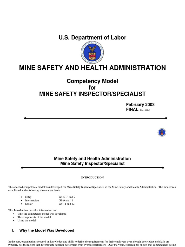 Mine Safety Inspector Competency Model | PDF | Competence (Human ...