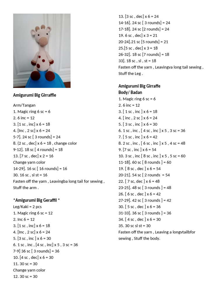 Amigurumi Big Giraffe Pattern Guide | PDF | Chess Theory | Chess