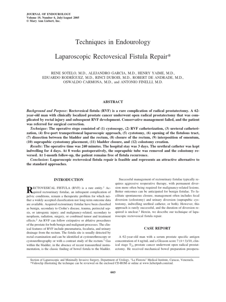 Sotelo Et Al, Laparoscopic Rectovesical Fistula Repair | PDF | Prostate ...