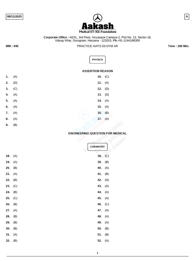 AIATS 03-OYM AR Practice Questions | PDF | Immune System | T Cell