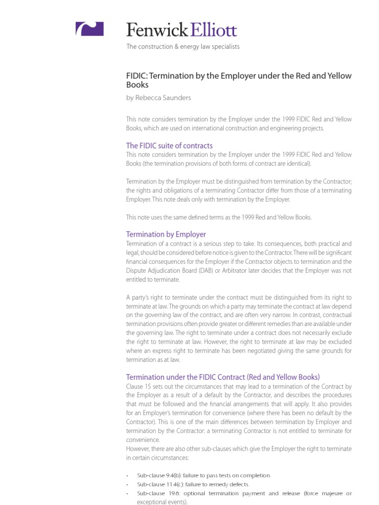 Fidic Termination By The Employer Under The Red And Yellow Books
