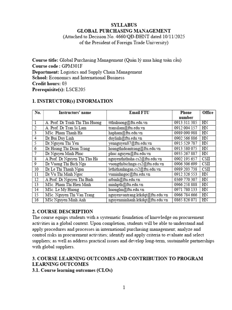 Global Purchasing Management Syllabus | PDF | Procurement | Risk