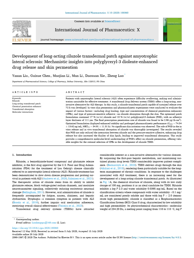 Riluzole Transdermal Patch for ALS Treatment | PDF | Confocal Microscopy