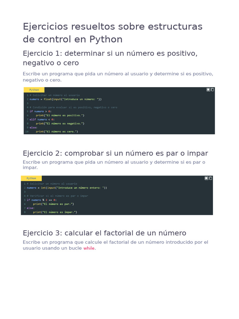 5.Ejercicios resueltos sobre estructuras de control en Python | PDF