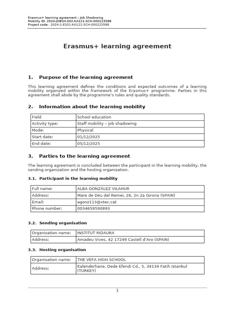 Erasmus+ Job Shadowing Agreement 2024 | PDF | Teachers | Mentorship